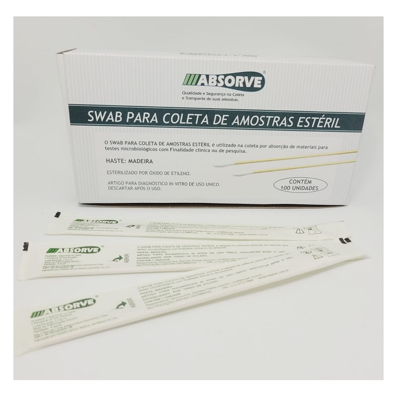 Swab Estéril Haste Madeira com 100 un. - Prolab Loja